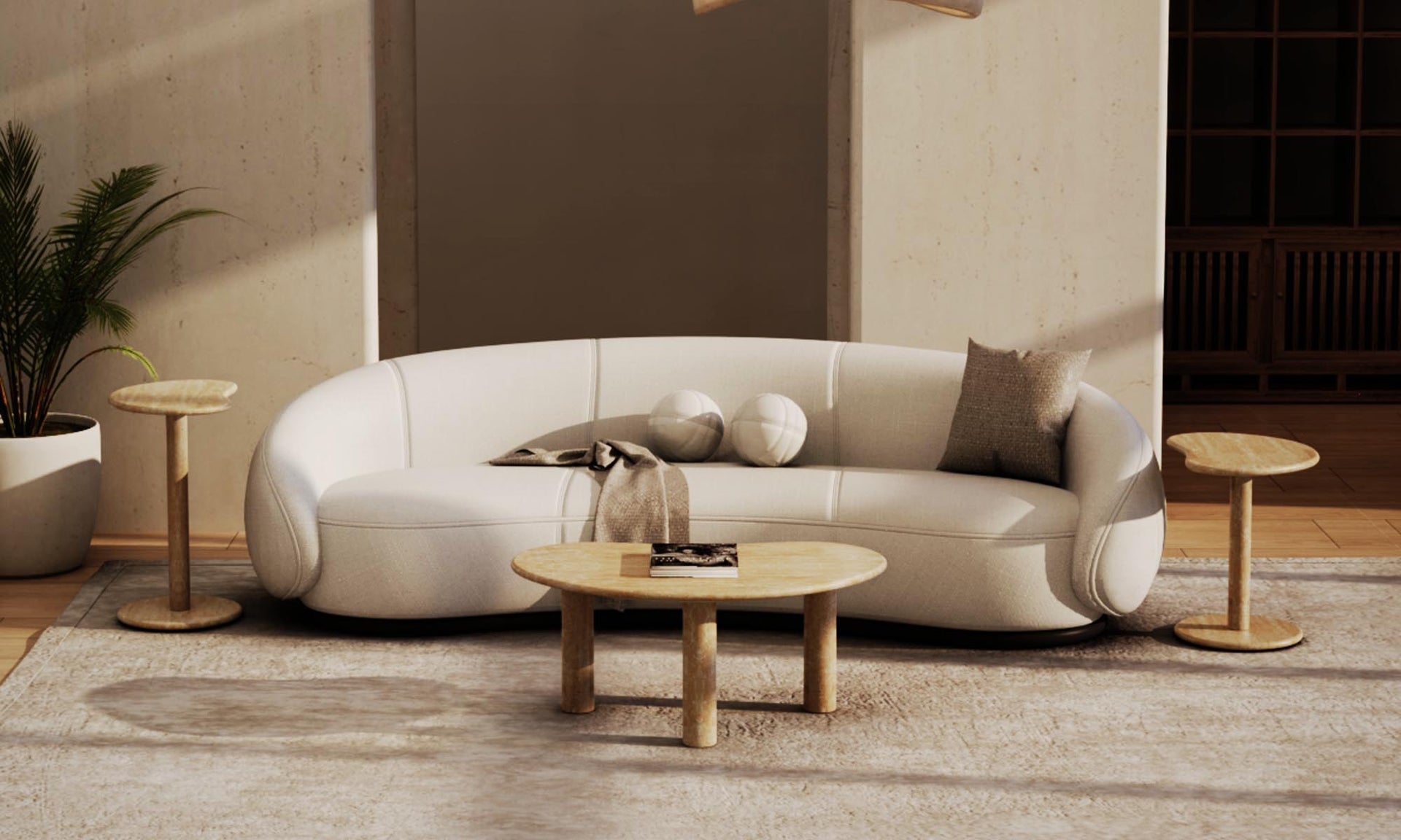 PeaPod Oval Travertine Coffee Table | OIXDESIGN