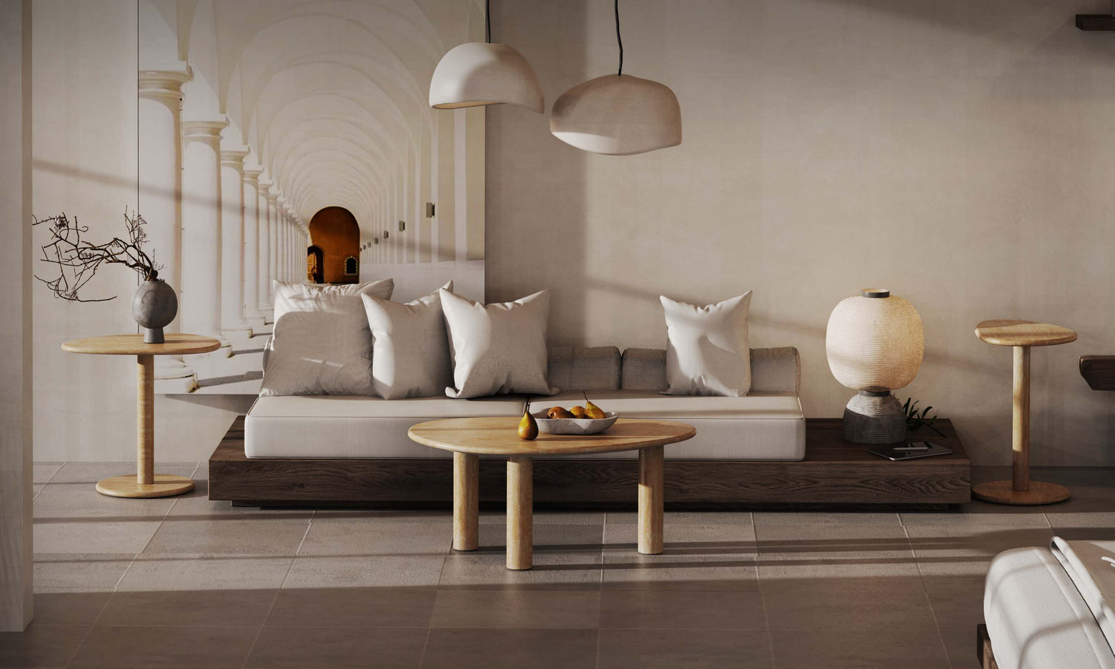 SwanEgg Small Marble Coffee Table - Travertine stone | OIXDESIGN