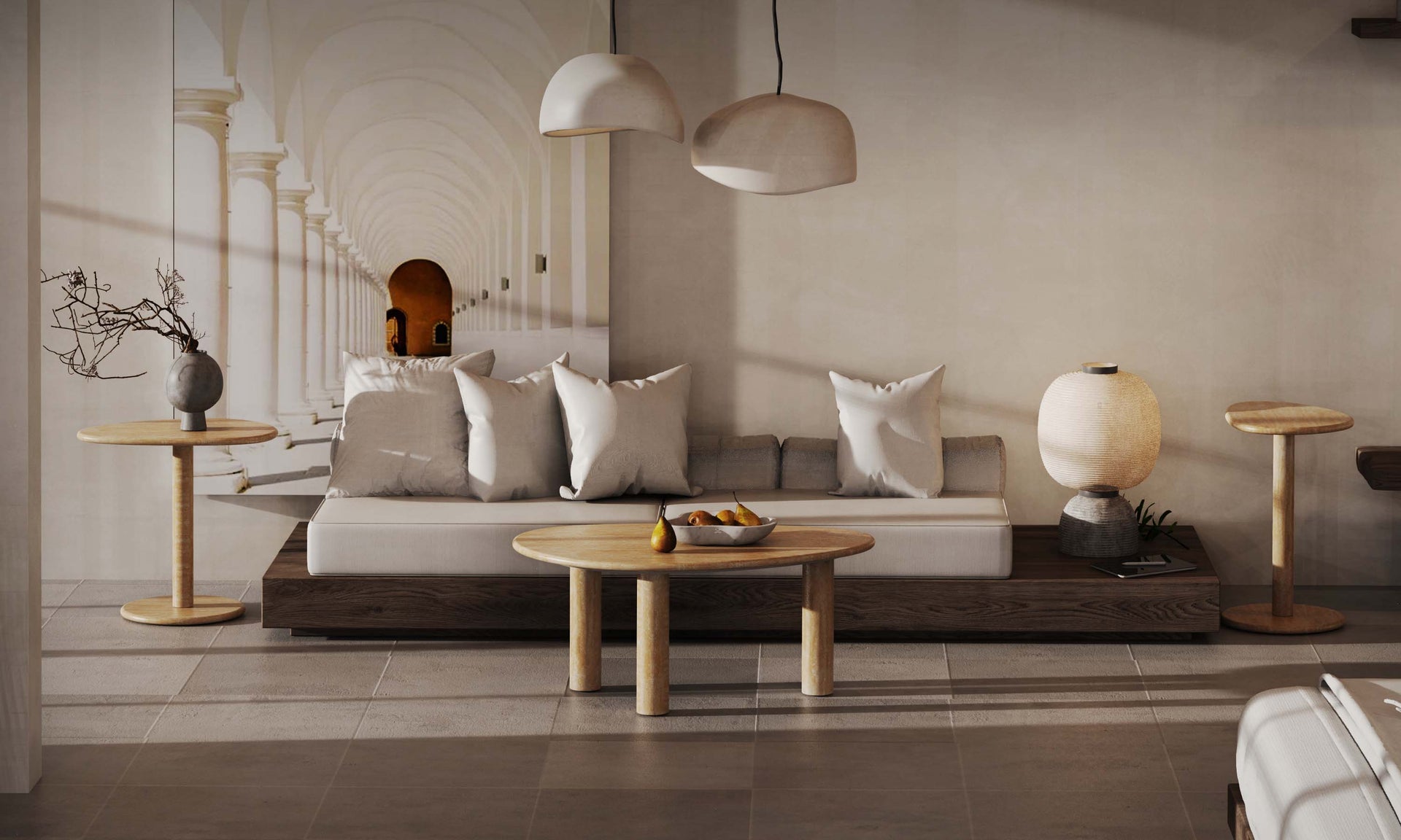 SwanEgg Small Marble Coffee Table - Travertine stone | OIXDESIGN